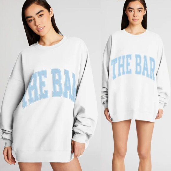 The Bar | Tops | The Bar Varsity Sweatshirt In Whitebaby Blue | Poshmark